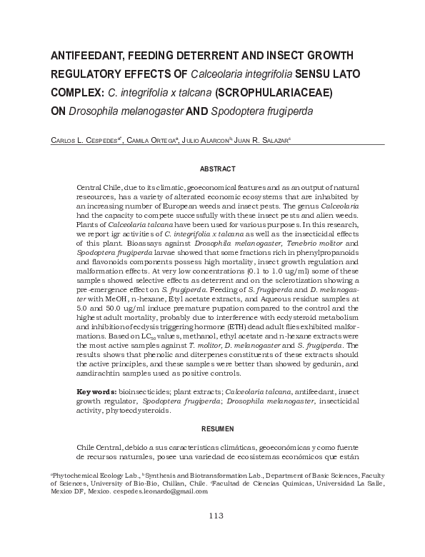 (PDF) ANTIFEEDANT, FEEDING DETERRENT AND INSECT GROWTH REGULATORY ...