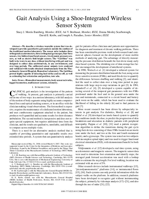 (PDF) Gait Analysis Using a Shoe-Integrated Wireless Sensor System