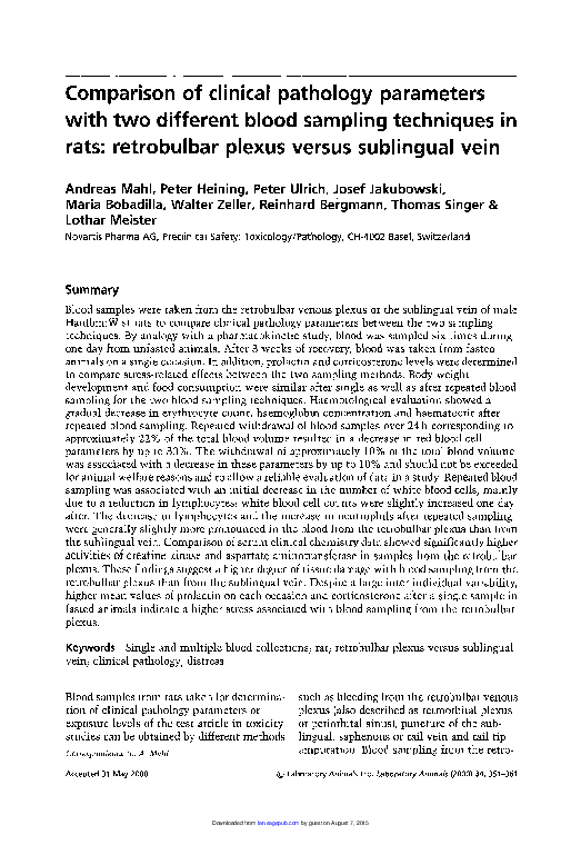 (PDF) Comparison of clinical pathology parameters with two different ...