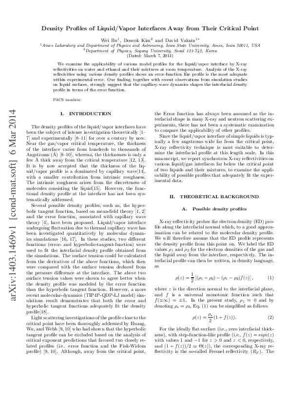 (PDF) Density Profiles of Liquid/Vapor Interfaces Away from Their ...