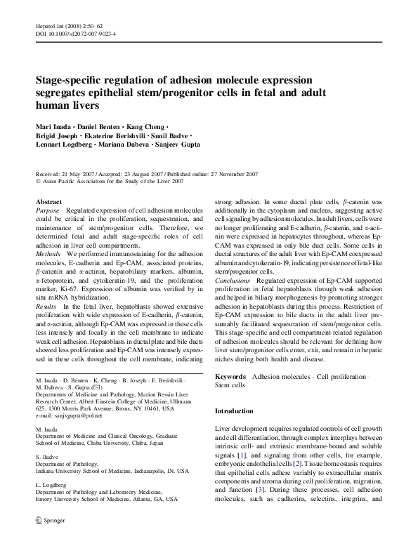 Pdf Stage Specific Regulation Of Adhesion Molecule Expression
