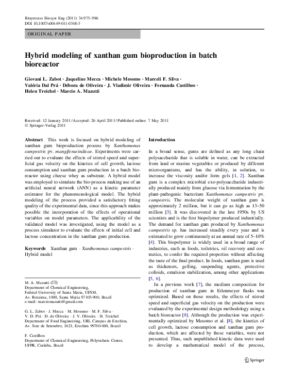 (PDF) Hybrid modeling of xanthan gum bioproduction in batch bioreactor