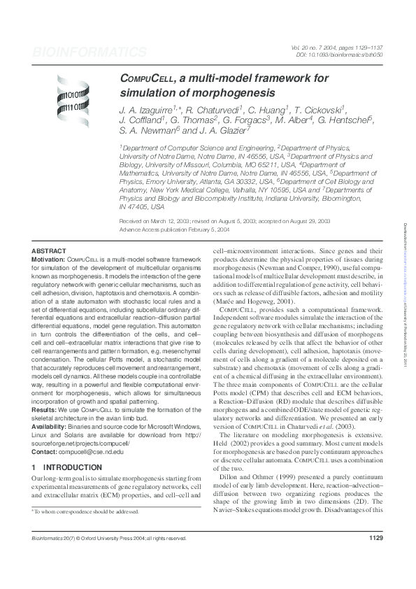 Pdf Compucell A Multi Model Framework For Simulation Of Morphogenesis