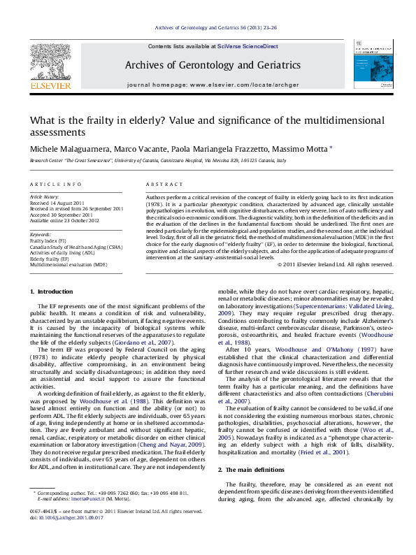 (PDF) What is the frailty in elderly? Value and significance of the ...