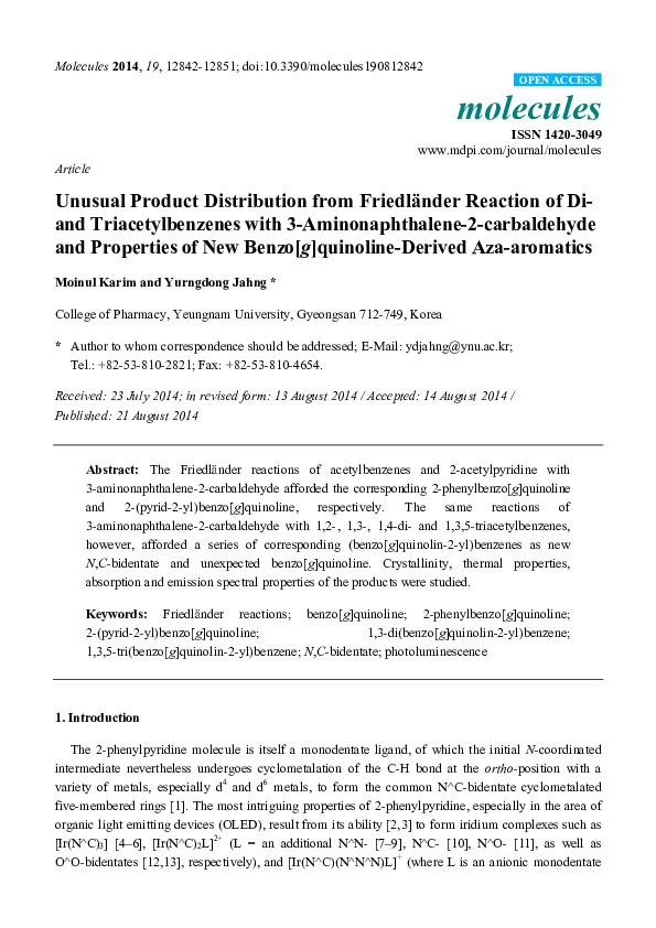 (PDF) Unusual Product Distribution from Friedländer Reaction of Di- and ...