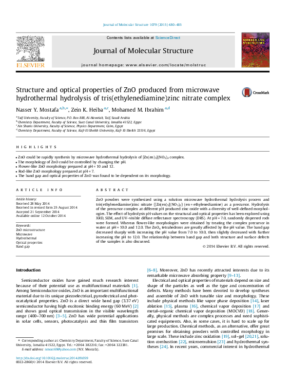 (PDF) Structure and optical properties of ZnO produced from microwave ...
