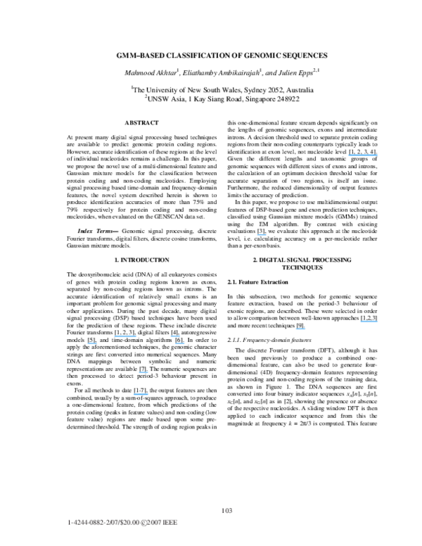 (PDF) GMM-Based Classification of Genomic Sequences