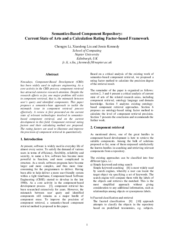 (PDF) Semantics-Based Component Repository: Current State of Arts and a Calculation Rating ...