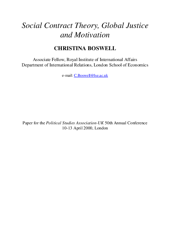(PDF) Social contract theory, global justice and motivation