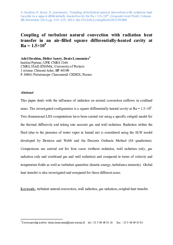 Pdf Coupling Of Turbulent Natural Convection With Radiation Heat