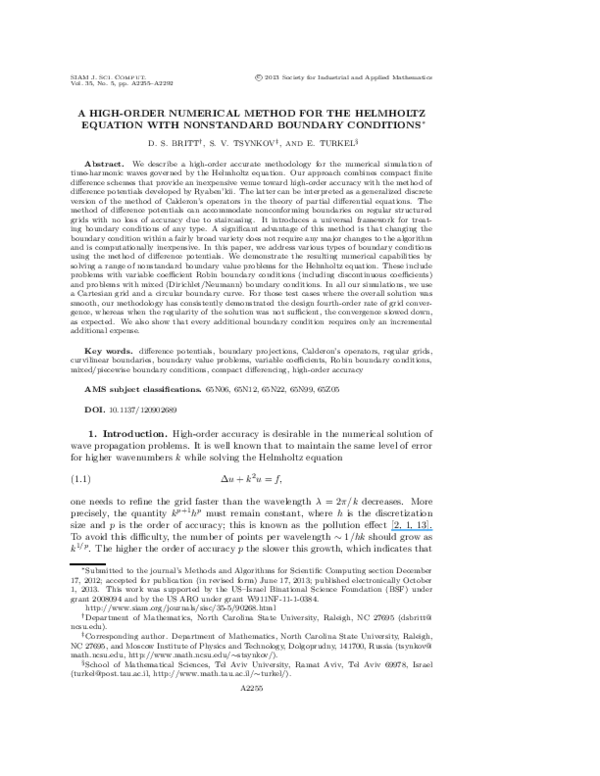 Pdf A High Order Numerical Method For The Helmholtz Equation With Nonstandard Boundary