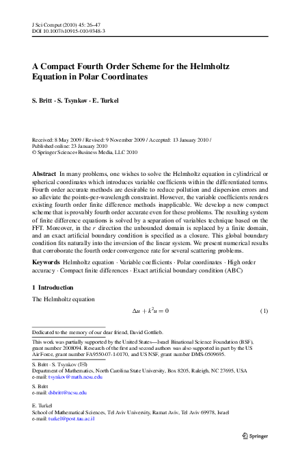 Pdf A Compact Fourth Order Scheme For The Helmholtz Equation In Polar Coordinates