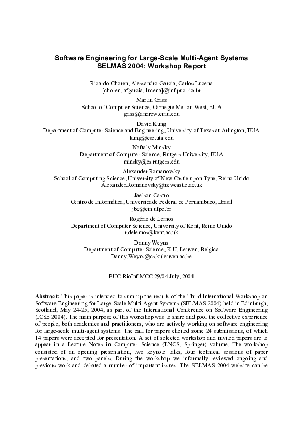 (PDF) Software Engineering for Large-Scale Multi-Agent Systems