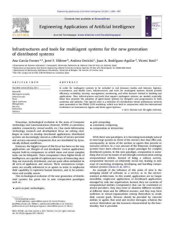 (PDF) Infrastructures and tools for multiagent systems for the new generation of distributed systems