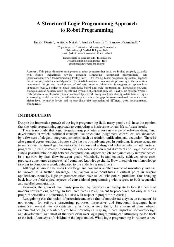 Pdf A Structured Logic Programming Approach To Robot Programming 