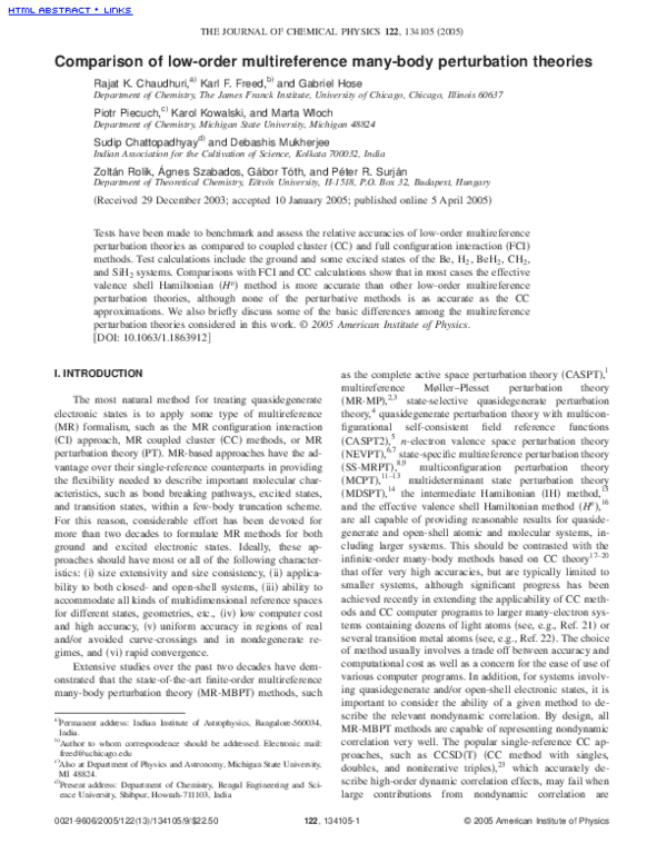 (PDF) Comparison of low-order multireference many-body perturbation theories