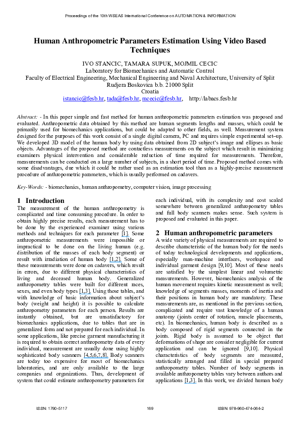 Pdf Human Anthropometric Parameters Estimation Using Video Based Techniques