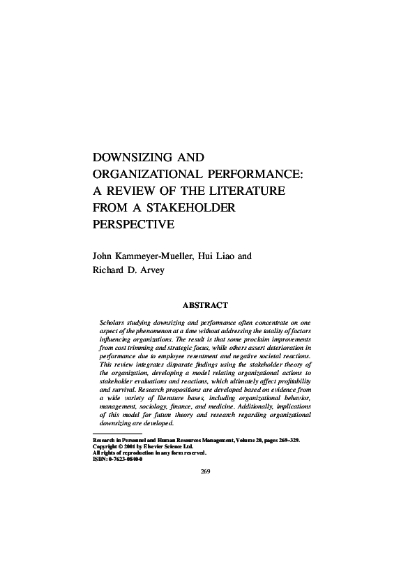 (PDF) Downsizing and organizational performance: A review of the literature from a stakeholder ...
