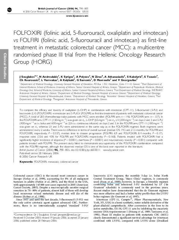 (PDF) FOLFOXIRI (folinic acid, 5-fluorouracil, oxaliplatin and ...