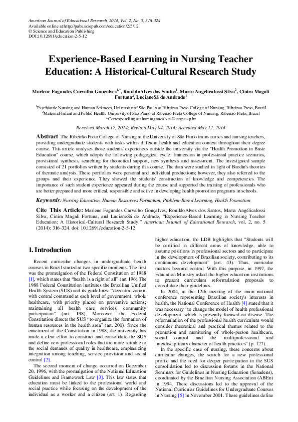 (PDF) Experience-Based Learning in Nursing Teacher Education: A ...