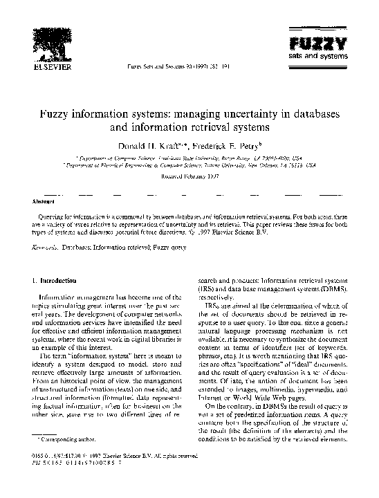 (PDF) Fuzzy information systems: managing uncertainty in databases and information retrieval systems