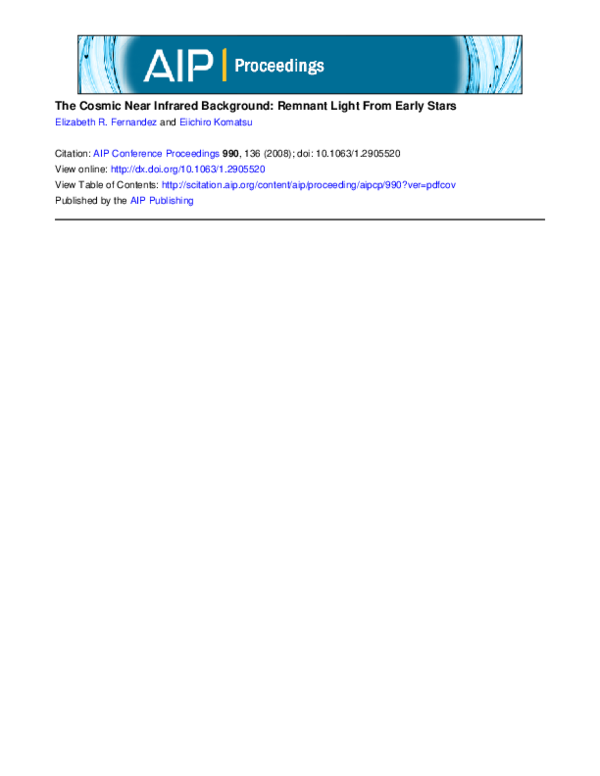 (PDF) The Cosmic Near‐Infrared Background: Remnant Light from Early Stars