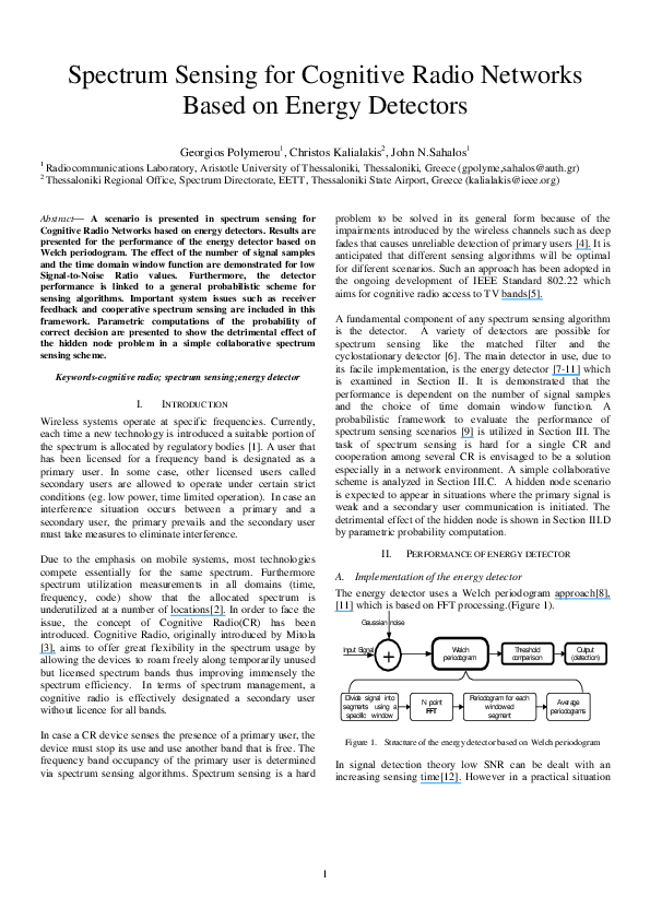 Pdf Energy Detection Based Spectrum Sensing For Cognitive Radio An