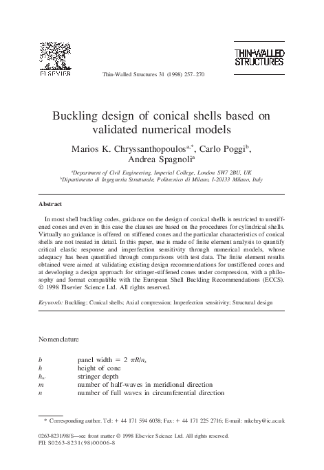(PDF) Buckling design of conical shells based on validated numerical models