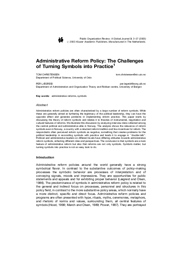 (PDF) Administrative reform policy: The challenges of turning symbols ...