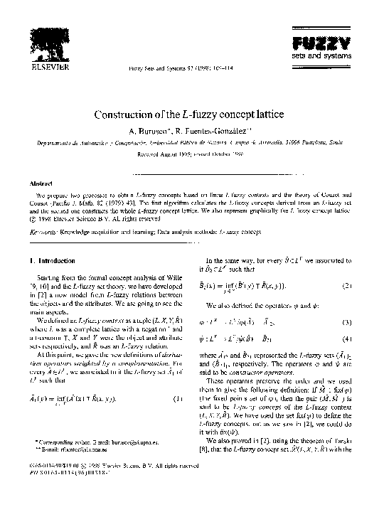 (PDF) Construction of the L-fuzzy concept lattice