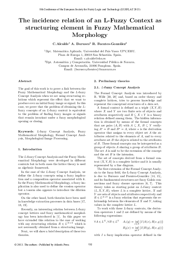 Pdf The Incidence Relation Of An L Fuzzy Context As Structuring Element In Fuzzy Mathematical