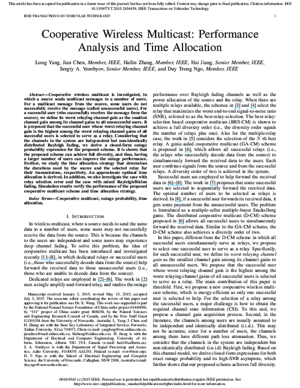 (PDF) Cooperative Wireless Multicast: Performance Analysis and Time Allocation
