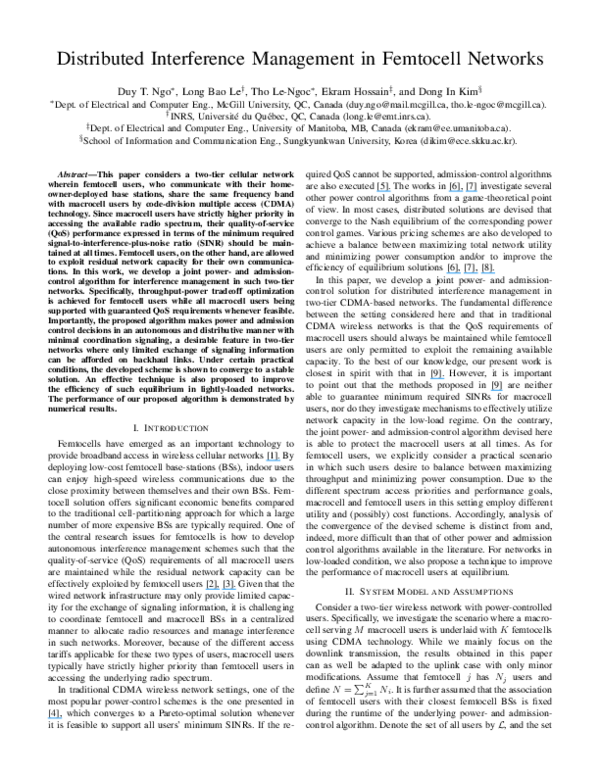 (PDF) Distributed Interference Management in Femtocell Networks