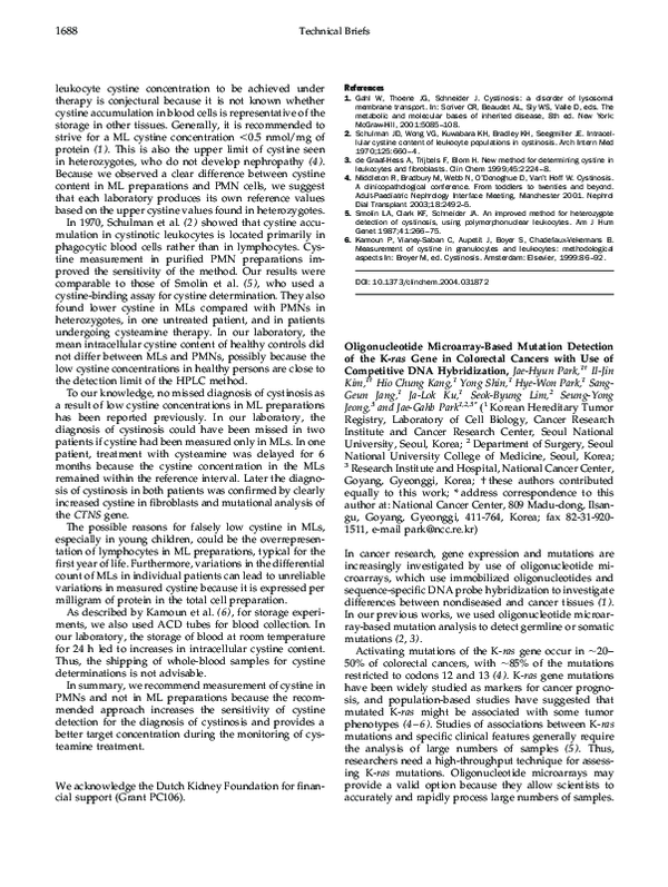 Pdf Oligonucleotide Microarray Based Mutation Detection Of The K Ras