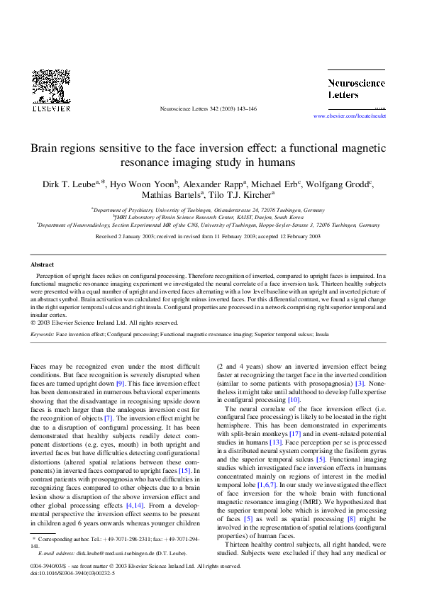 (PDF) Brain regions sensitive to the face inversion effect: a functional magnetic resonance ...