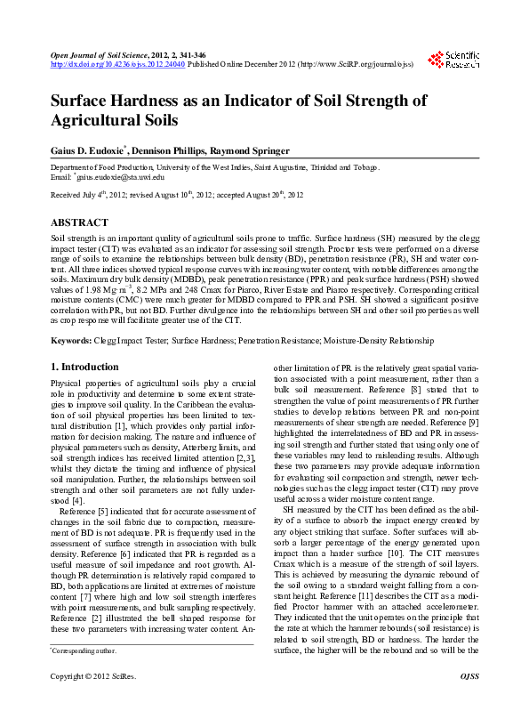 (PDF) Surface Hardness as an Indicator of Soil Strength of Agricultural ...