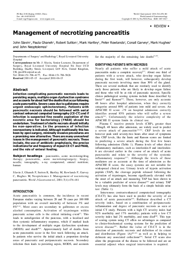 (PDF) Management of necrotizing pancreatitis