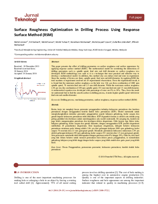Pdf Surface Roughness Optimization In Drilling Process Using Response