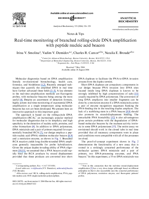 (PDF) Real-time monitoring of branched rolling-circle DNA amplification ...