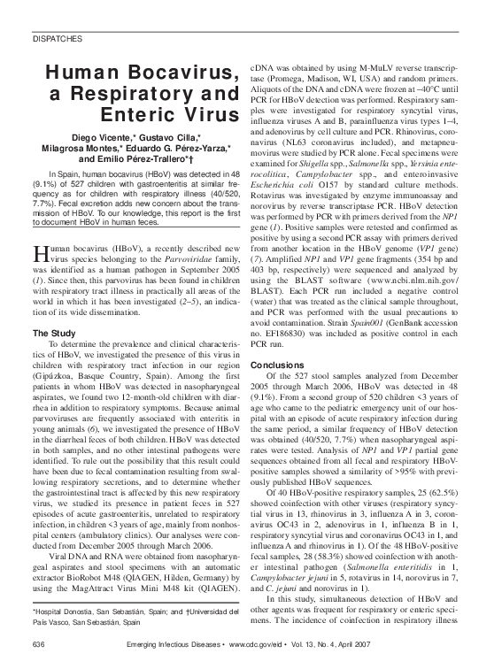 (PDF) Human Bocavirus, a Respiratory and Enteric Virus