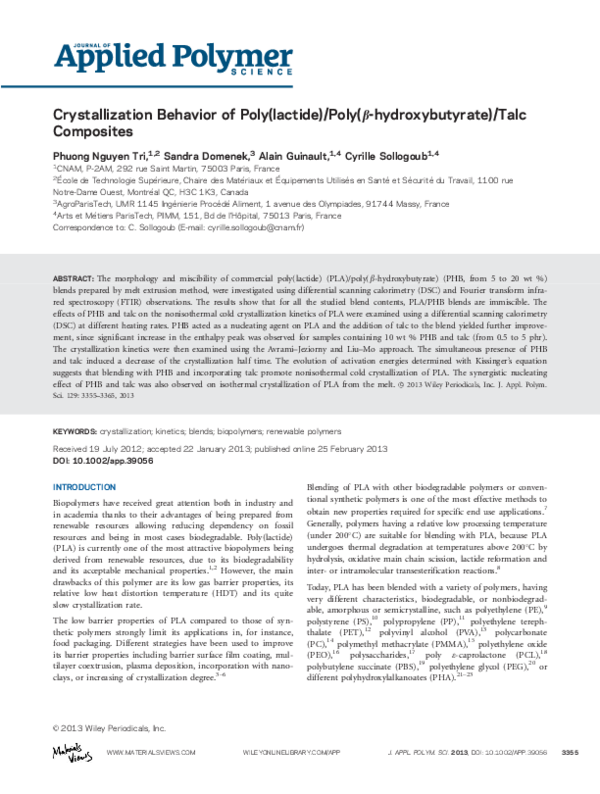 (PDF) Crystallization behavior of poly(lactide)/poly(β-hydroxybutyrate ...