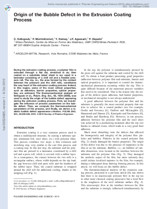 (PDF) Origin of the bubble defect in the extrusion coating process