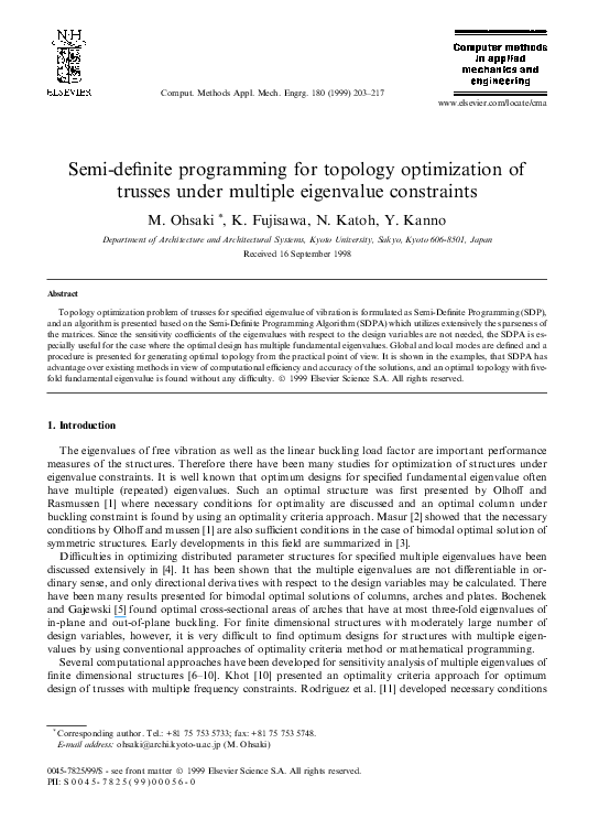 (PDF) Semi-definite programming for topology optimization of trusses under multiple eigenvalue ...