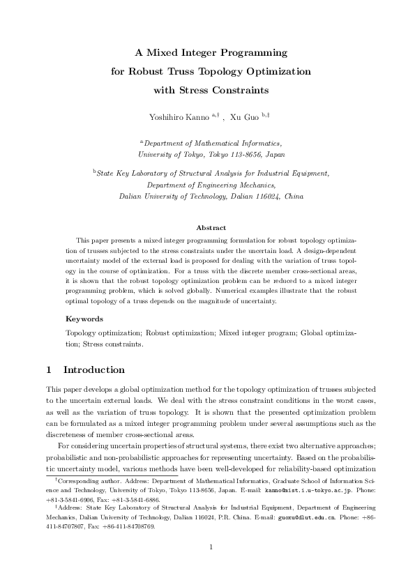 (PDF) A mixed integer programming for robust truss topology optimization with stress constraints