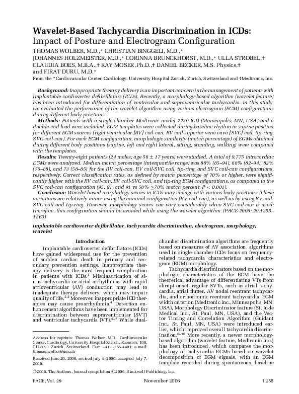 (PDF) Wavelet-Based Tachycardia Discrimination in ICDs: Impact of ...