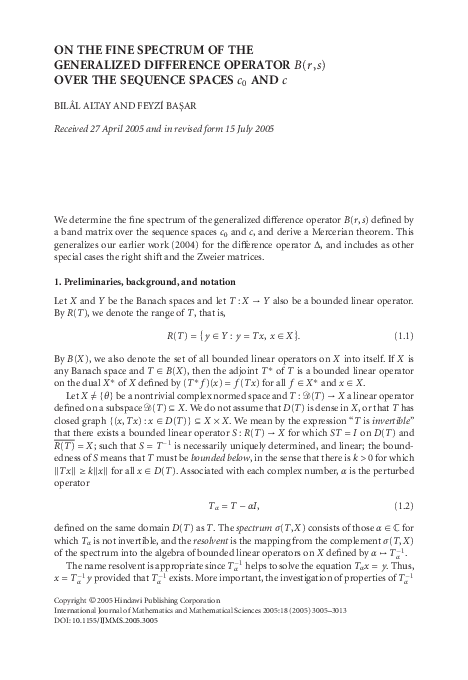 Pdf On The Fine Spectrum Of The Generalized Difference Operator Over The Sequence Spaces And