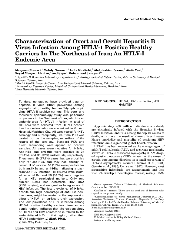 (PDF) Characterization of overt and occult hepatitis B virus infection ...