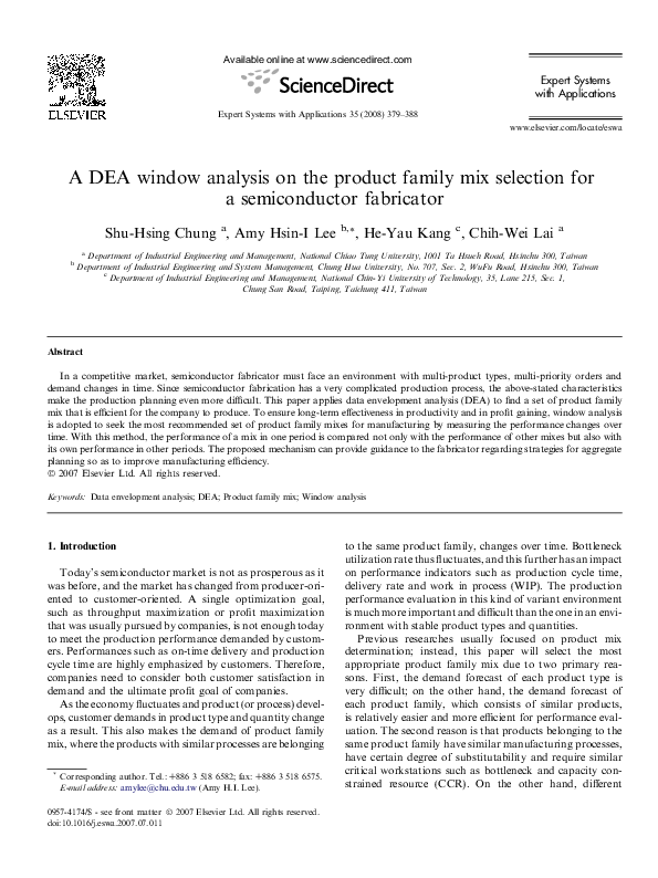 (PDF) A DEA window analysis on the product family mix selection for a ...