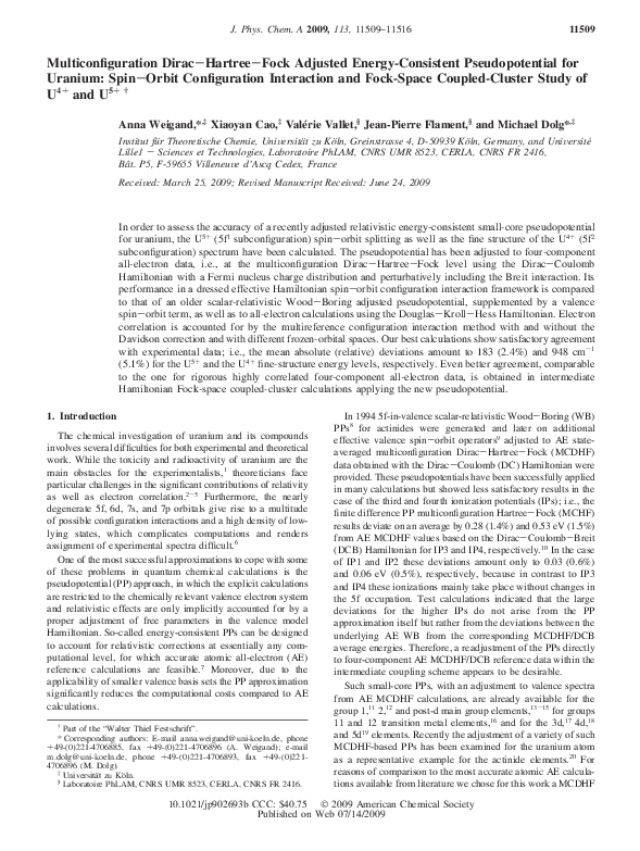 (PDF) Multiconfiguration Dirac−Hartree−Fock Adjusted Energy-Consistent Pseudopotential for ...