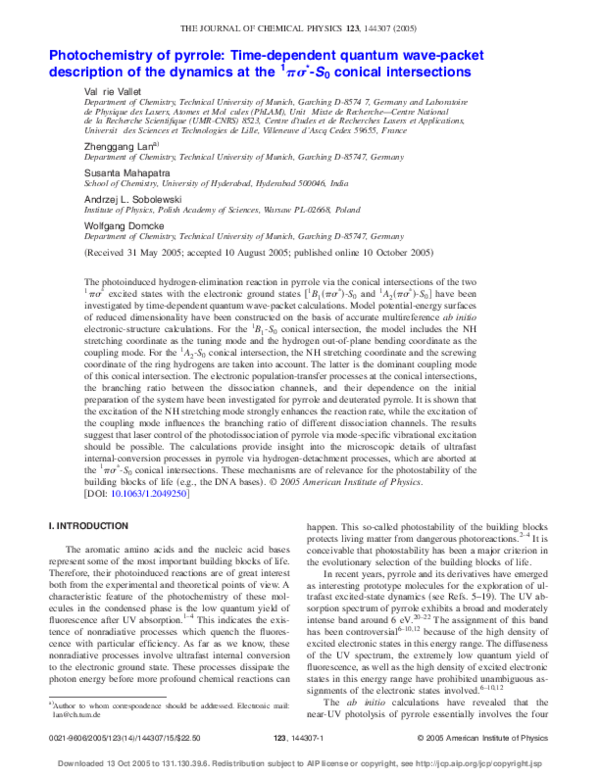 (PDF) Photochemistry of pyrrole: time-dependent quantum wave-packet description of the dynamics ...